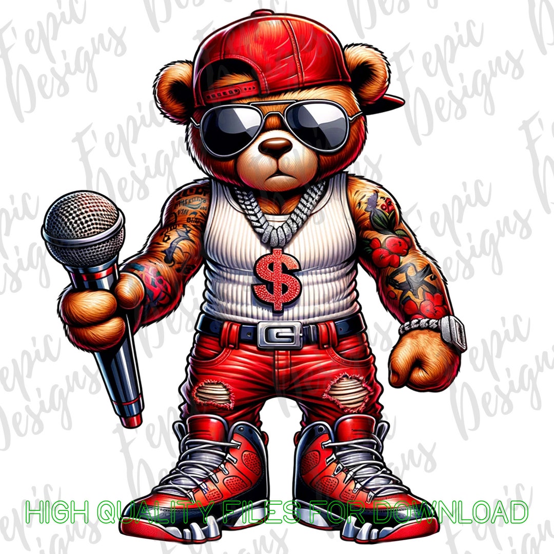 Hip Hop Rapper Teddy Bear Graffiti Cartoon - Digital Download PNG, JPEG ...
