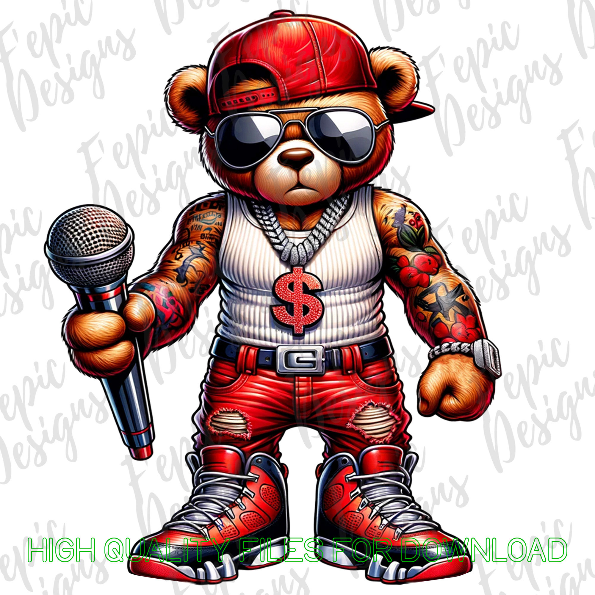 Hip Hop Rapper Teddy Bear Graffiti Cartoon Digital Download PNG, JPEG ...