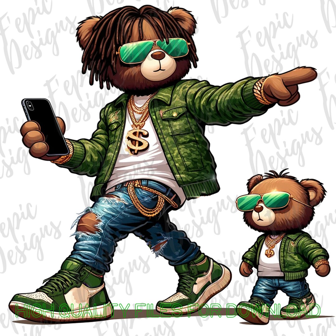 Hip Hop Father Son Graffiti Bear Cartoon- Digital Download PNG, JPEG ...