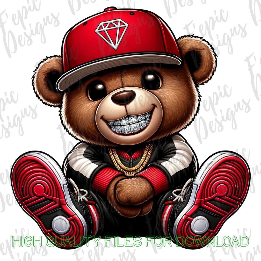 Graffiti Hip Hop Teddy Bear, Red Black White, PNG JPEG (digital ...