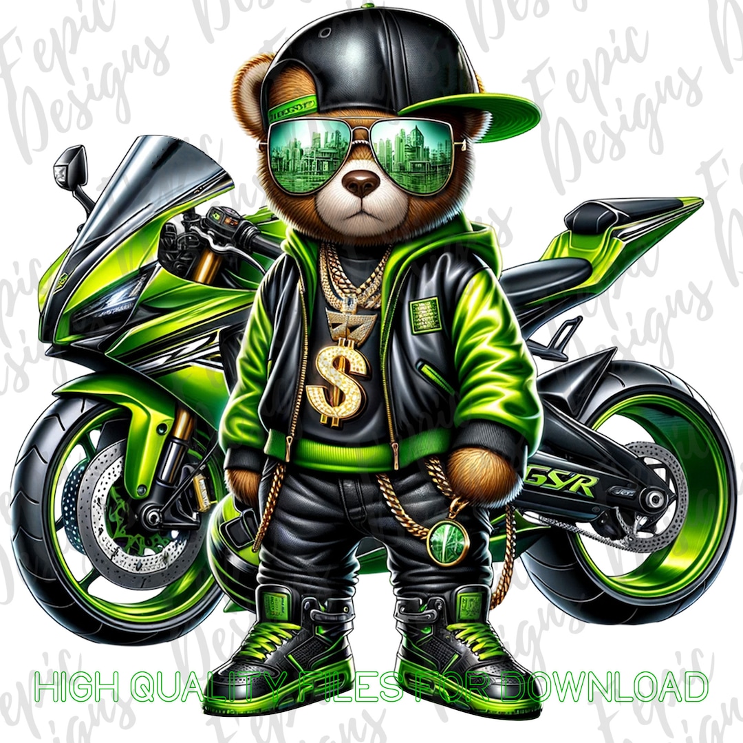 Hip Hop Biker Racer Graffiti Bear Cartoon- Digital Download PNG, JPEG ...
