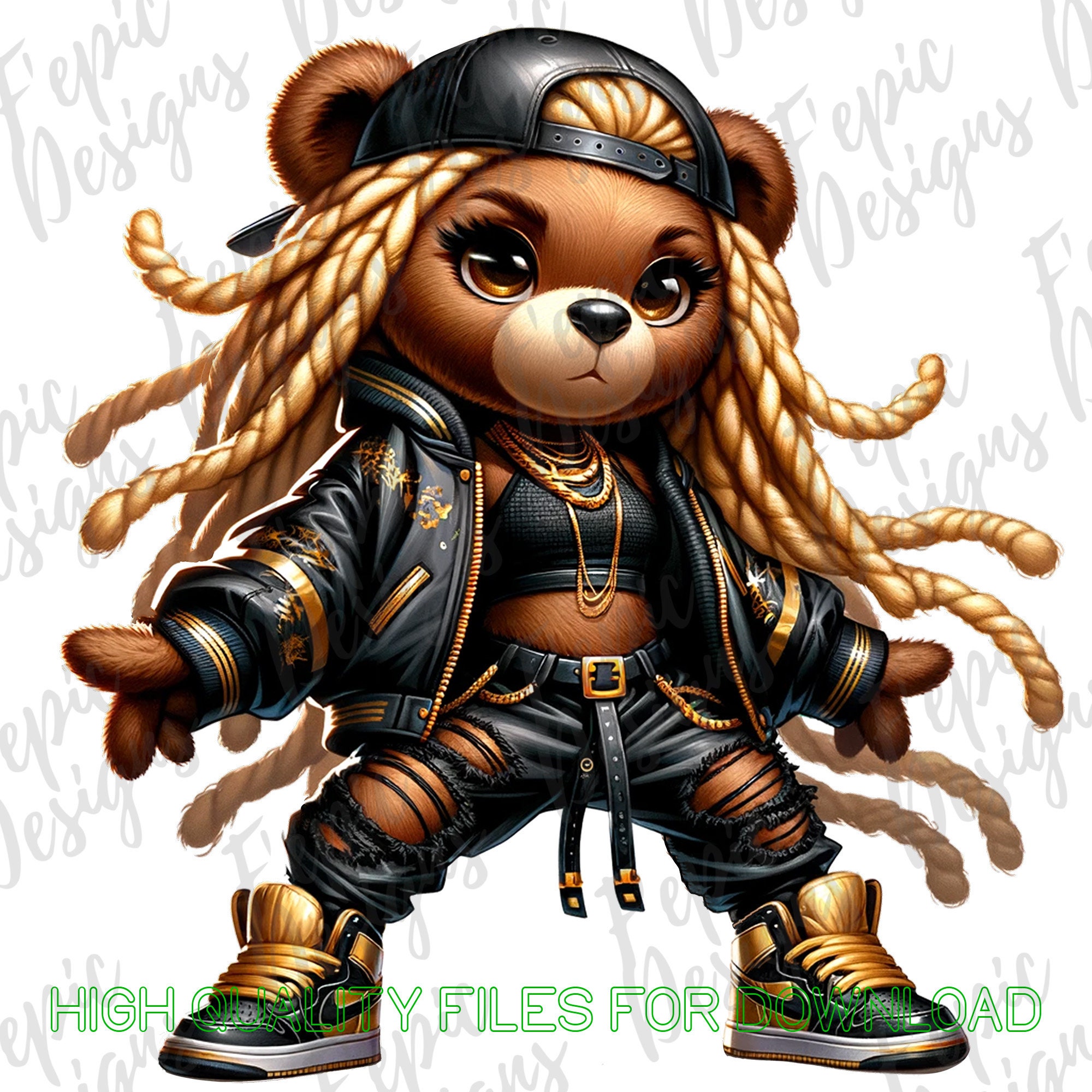 Hip Hop Female Teddy Bear Graffiti Cartoon Dready Bear Girl Digital ...