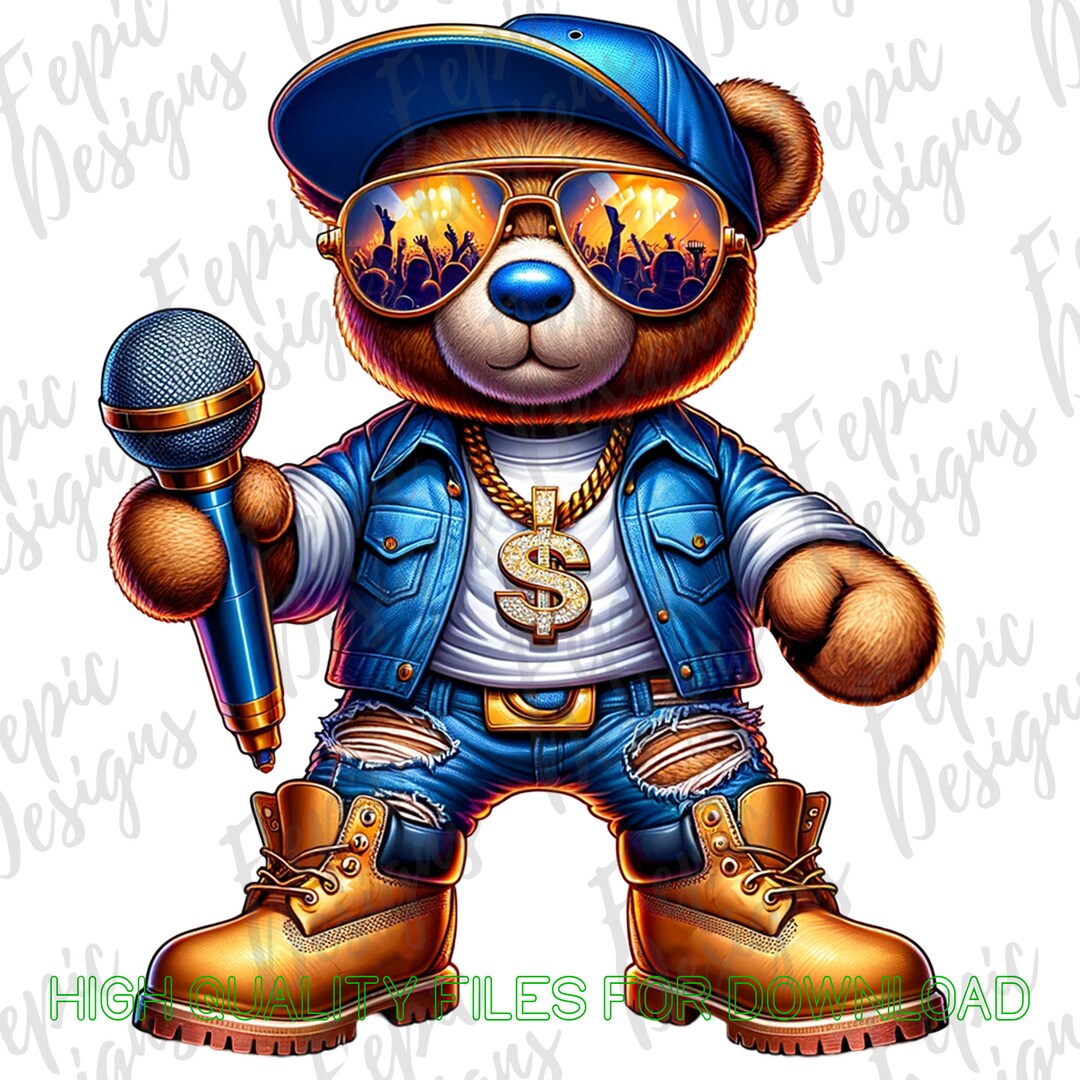 Hip Hop Rapper OG Teddy Bear Graffiti Cartoon - Digital Download PNG ...