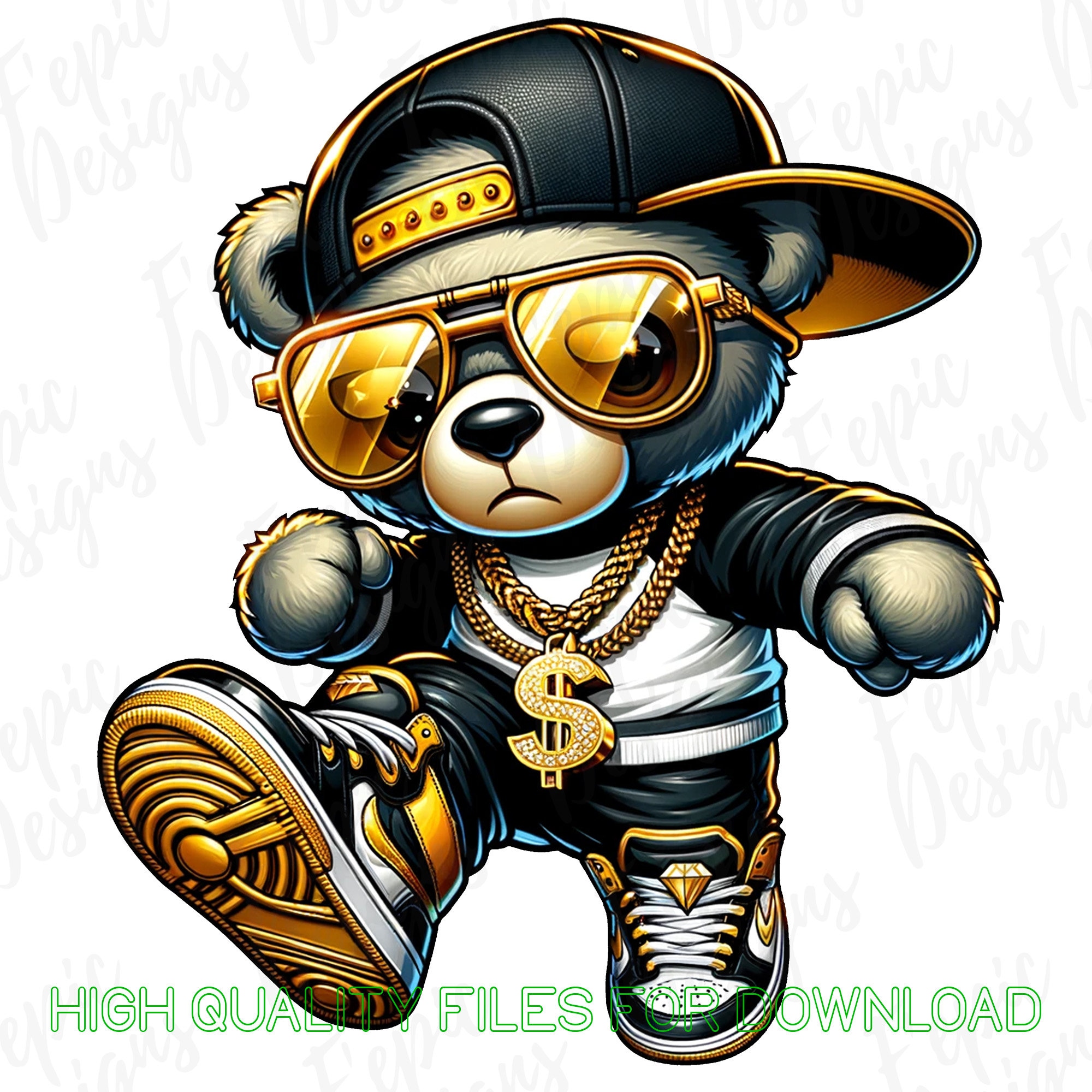 Hip Hop Teddy Bear Graffiti Cartoon Digital Download PNG, JPEG Black ...