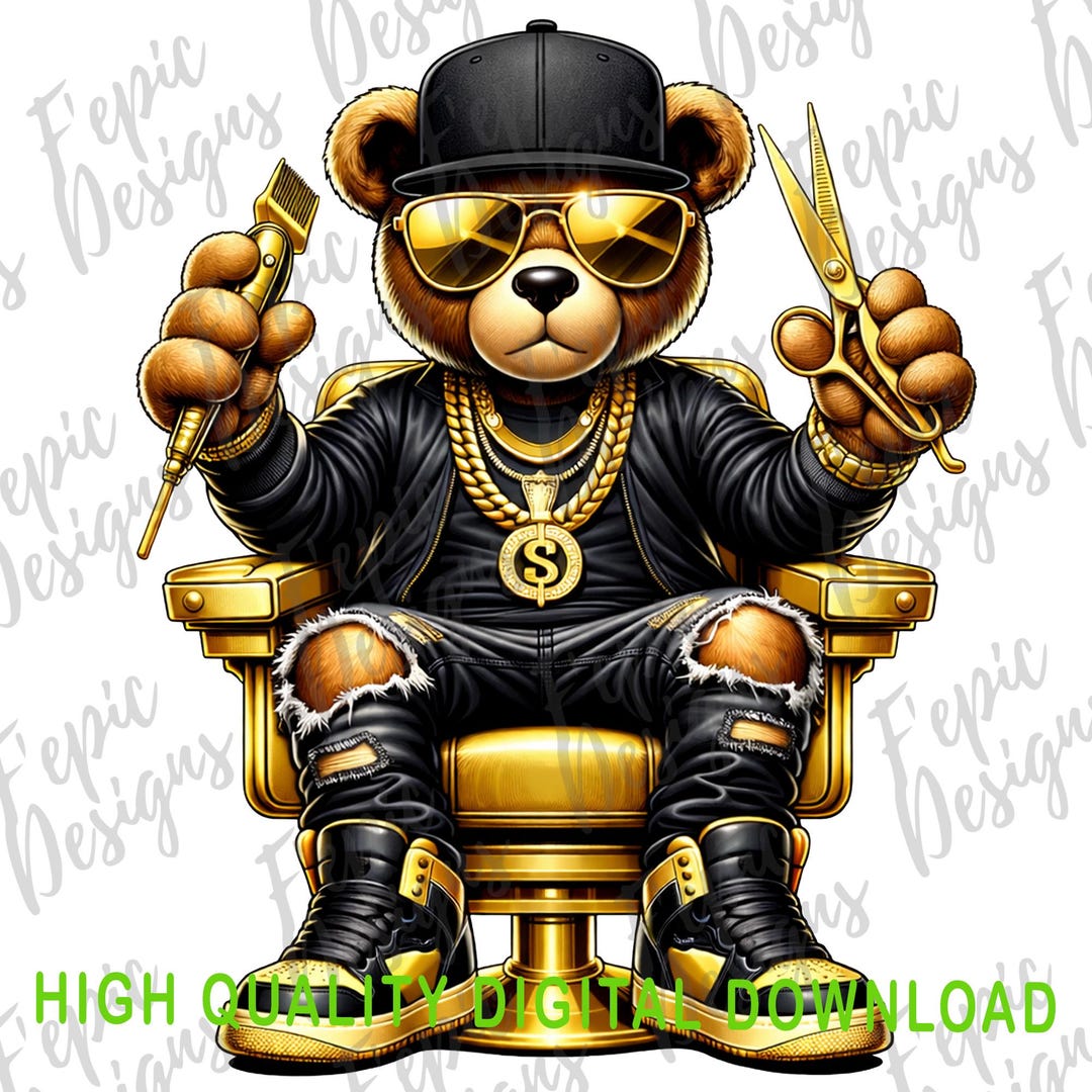 Gold Graffiti Hip Hop Teddy Bear Barber, Trendy Teddy Bear, Digital ...