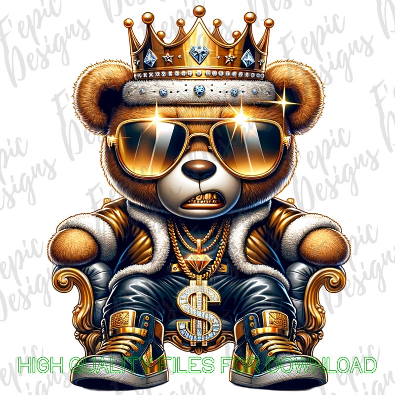 Cool Teddy Bear King Png - Etsy