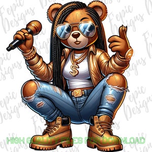 Hip Hop Female Rapper Teddy Bear Graffiti Cartoon - Digital Download ...