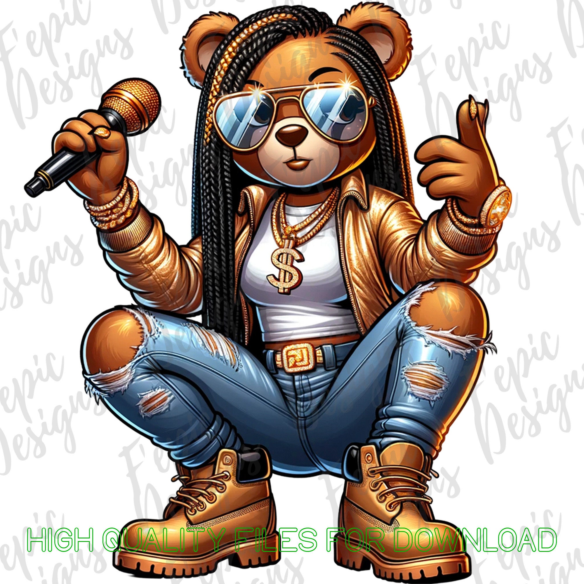 Hip Hop Female Rapper Teddy Bear Graffiti Cartoon - Digital Download ...