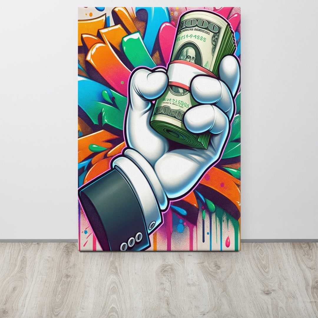 Graffiti Money Wall Art, Room Decor, Urban Wall Art, Money Hand Canvas ...
