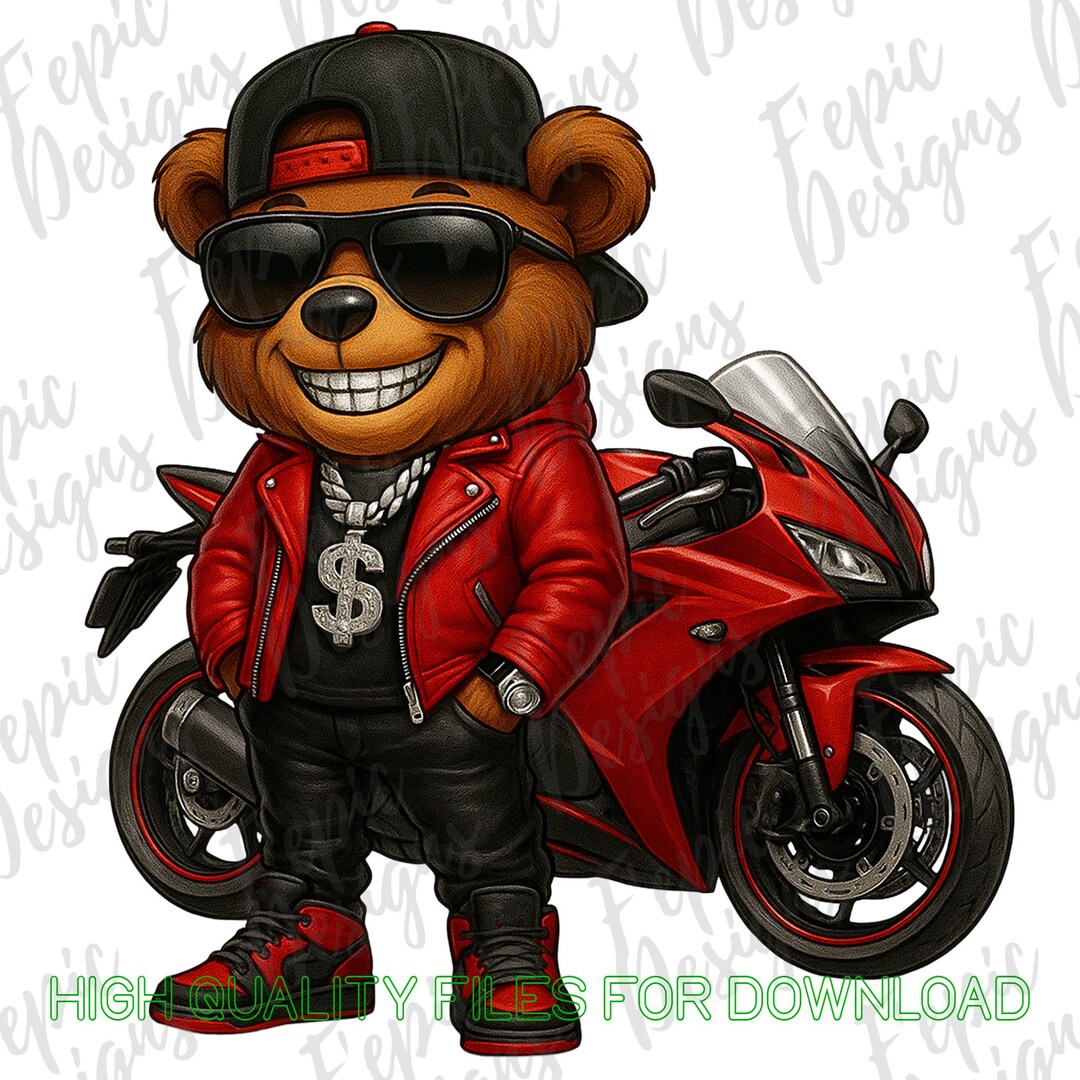 Graffiti Biker Bear Digital Art: Hip Hop Motorcycle Theme (PNG, JPEG ...