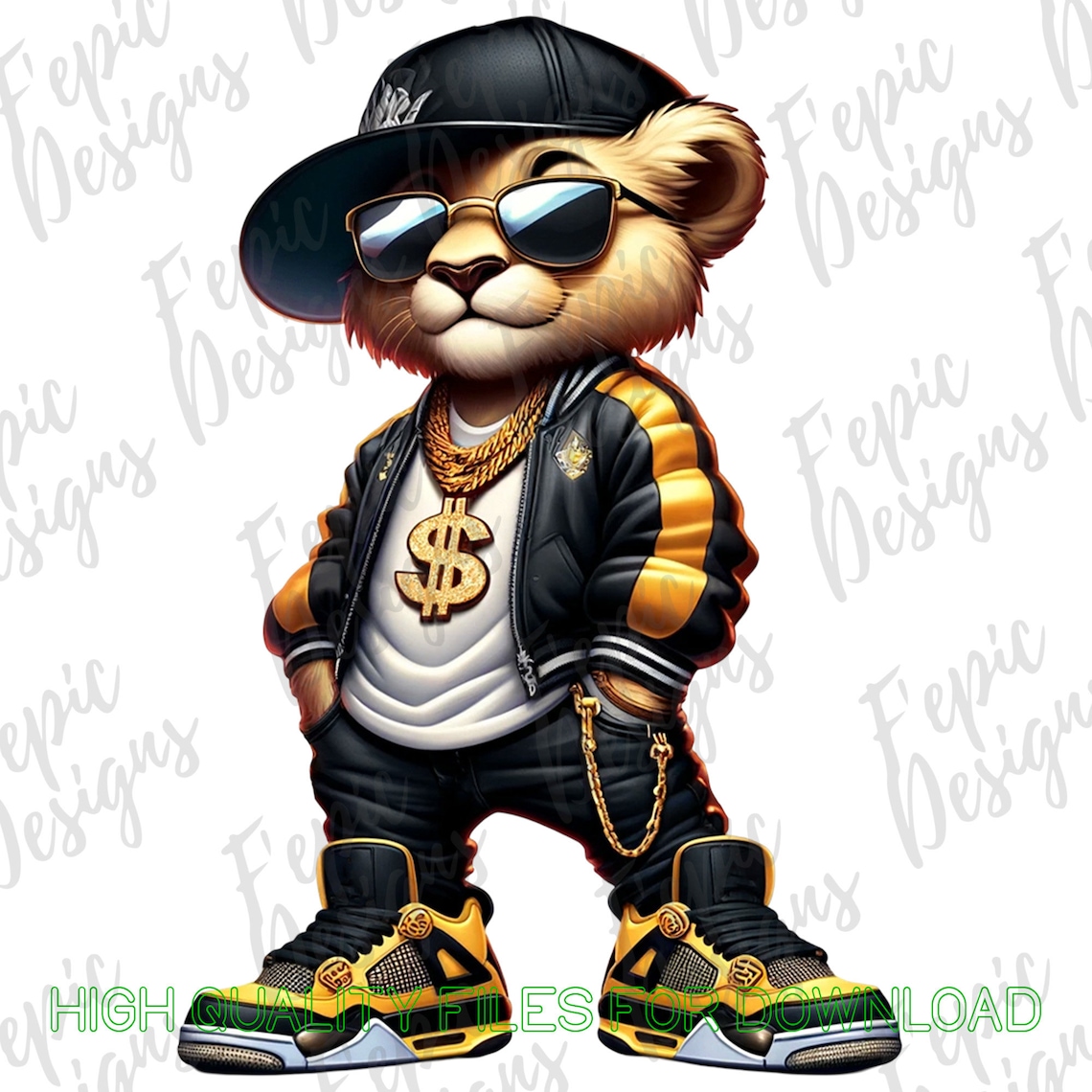 Hip Hop Graffiti Lion Cartoon Digital Download PNG, JPEG Black Yellow ...