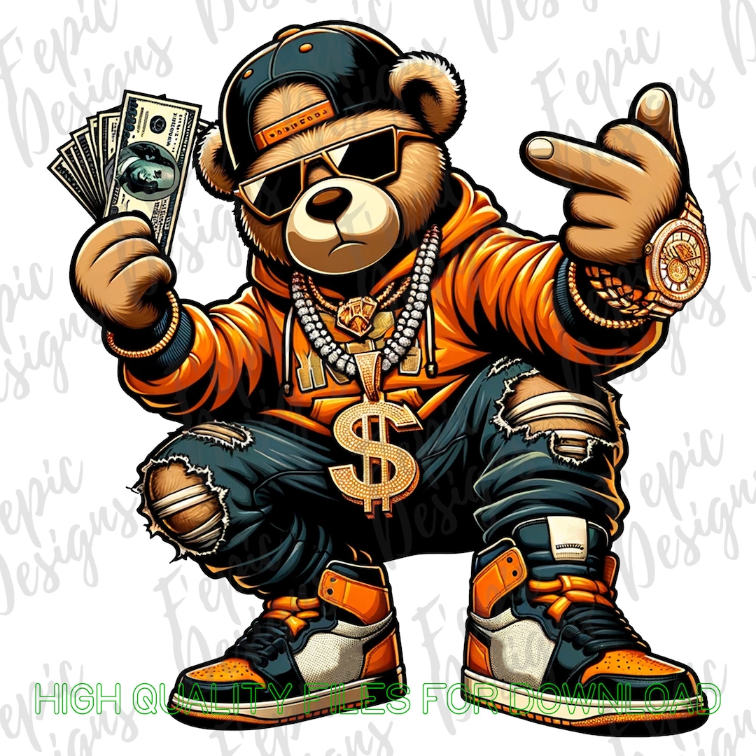 Graffiti Hip Hop Teddy Bear PNG, Orange and Black, Rapper Design ...