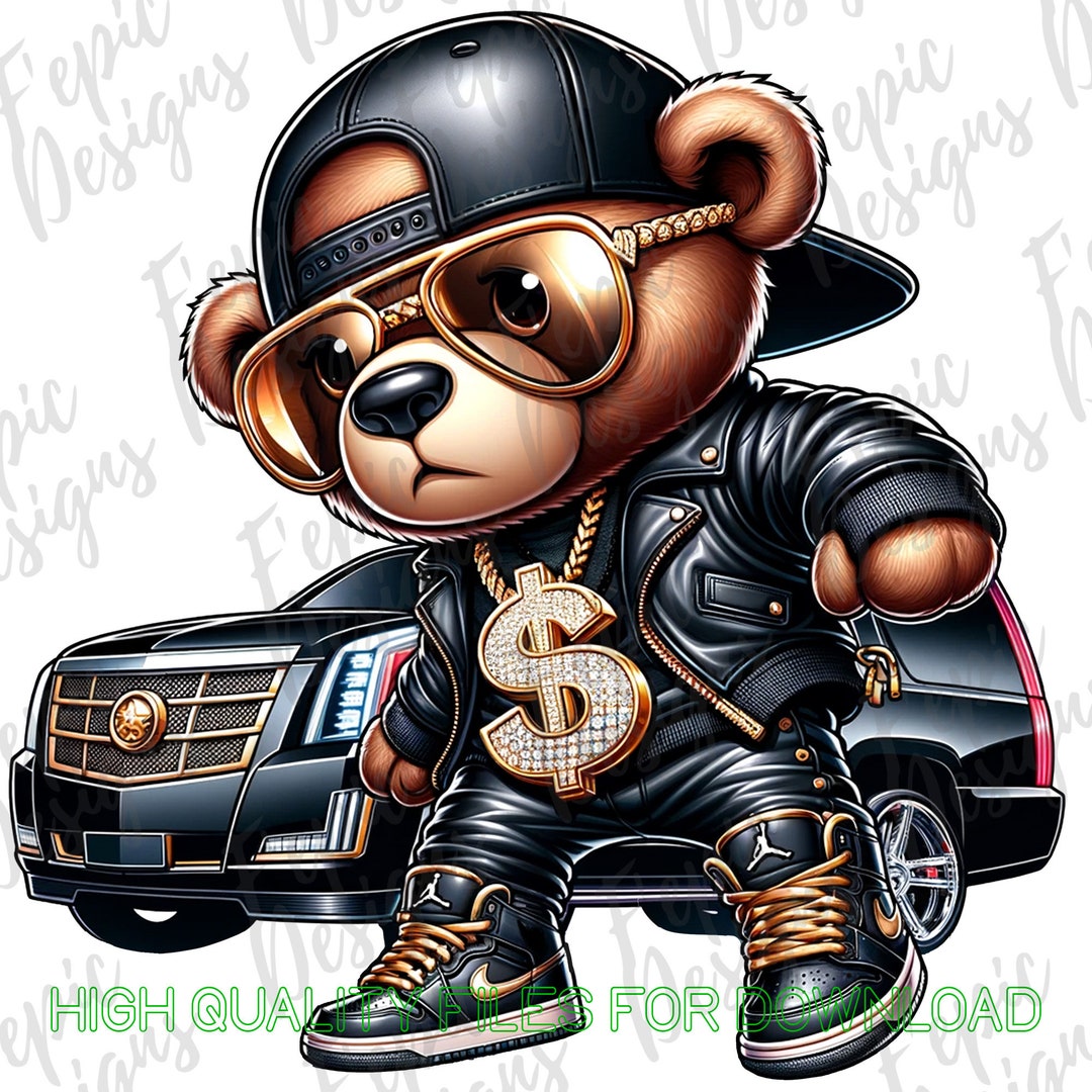 Graffiti Black Leather Hip Hop Teddy Bear, Trendy Teddy Bear, Digital ...