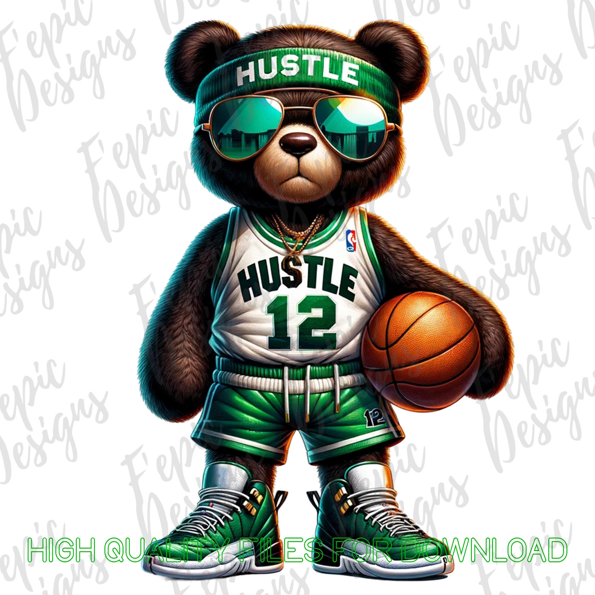 Basketball Hip Hop Teddy Bear Cartoon- Digital Download PNG, JPEG ...