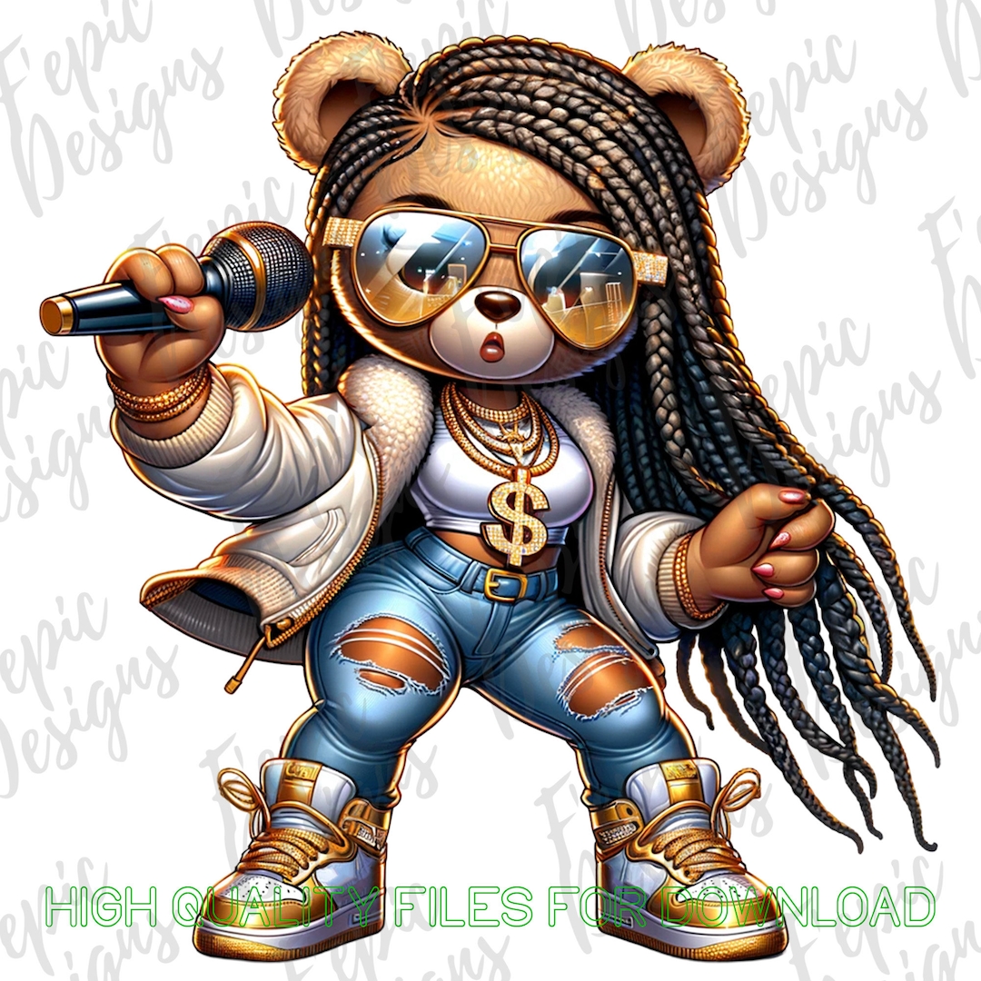 Hip Hop Female Gold Rapper Teddy Bear Graffiti Cartoon - Digital ...