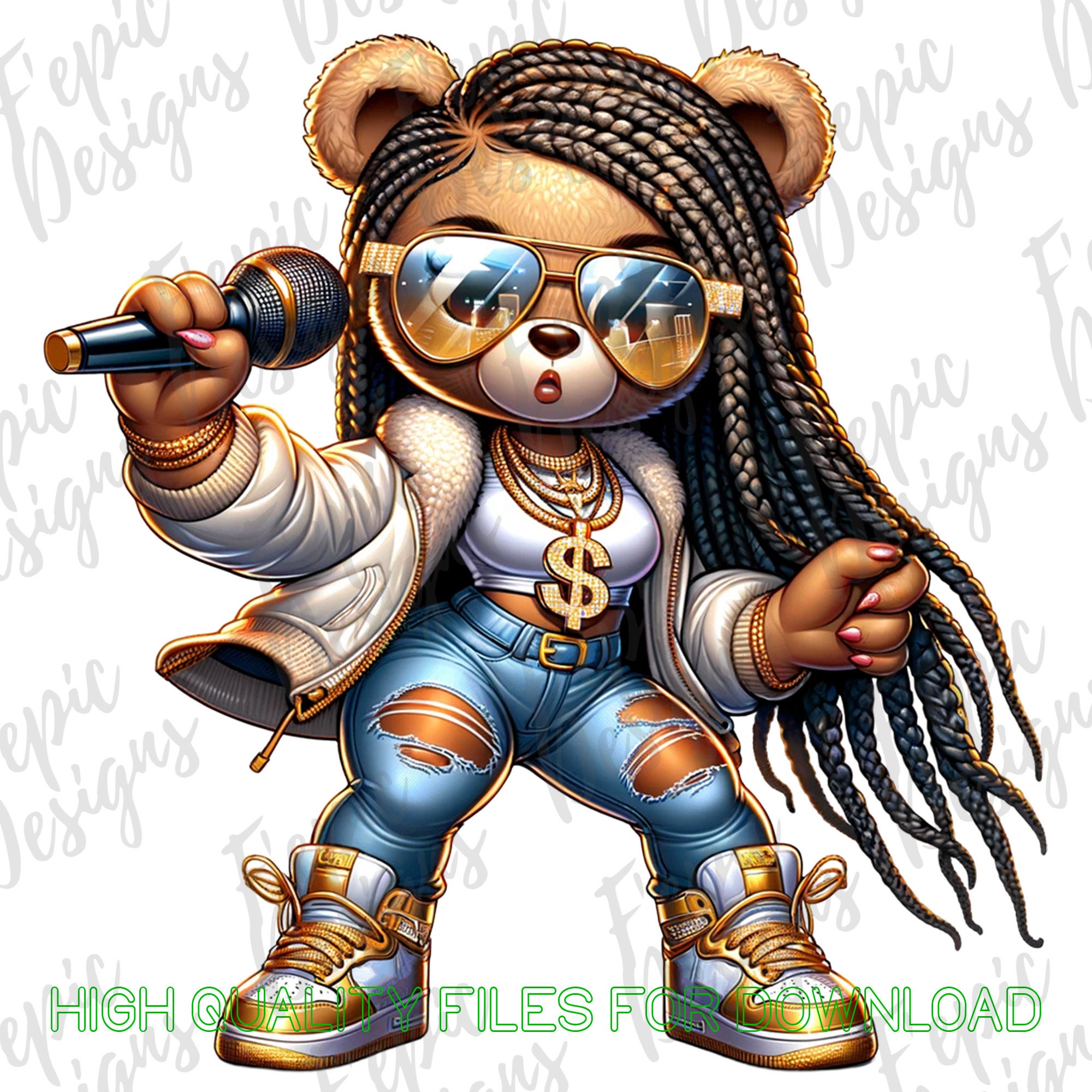 Hip Hop Female Gold Rapper Teddy Bear Graffiti Cartoon Digital Download ...