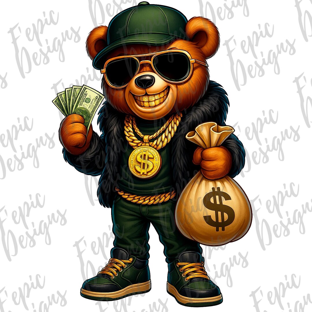 Hip Hop Money Stacks Teddy Bear Graffiti Cartoon - Digital Download PNG ...