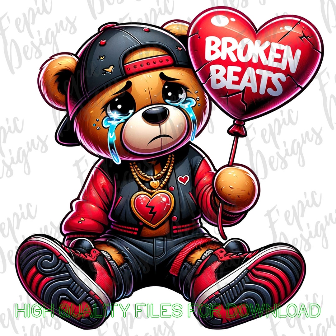 Hip Hop Teddy Bear Graffiti Cartoon - Digital Download PNG, JPEG - Broken Beats Broken Hearts ...