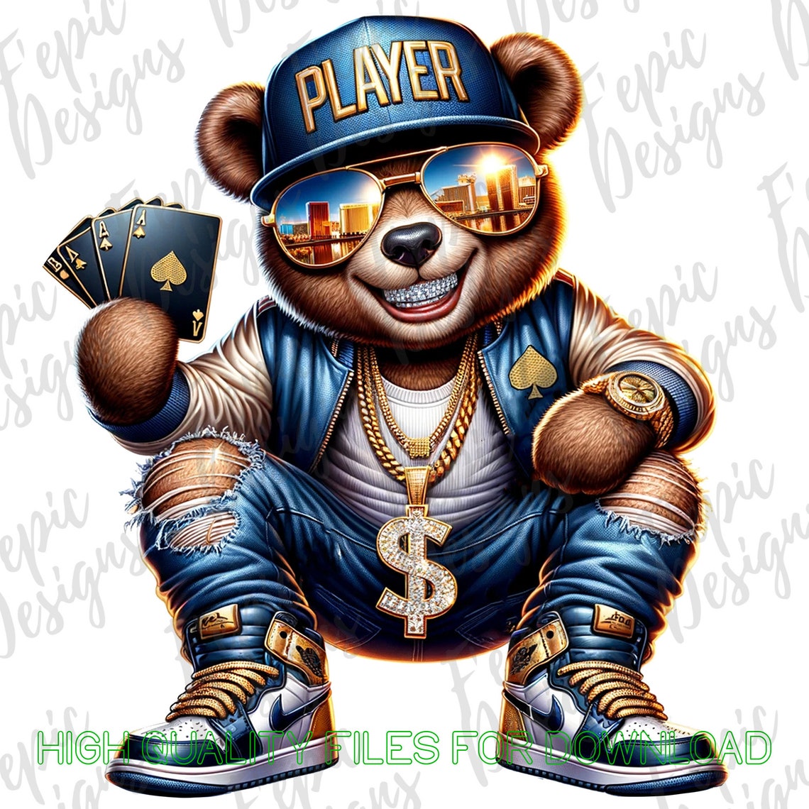 Hip Hop Player Teddy Bear Graffiti Cartoon Casino Luck Bear Digital ...