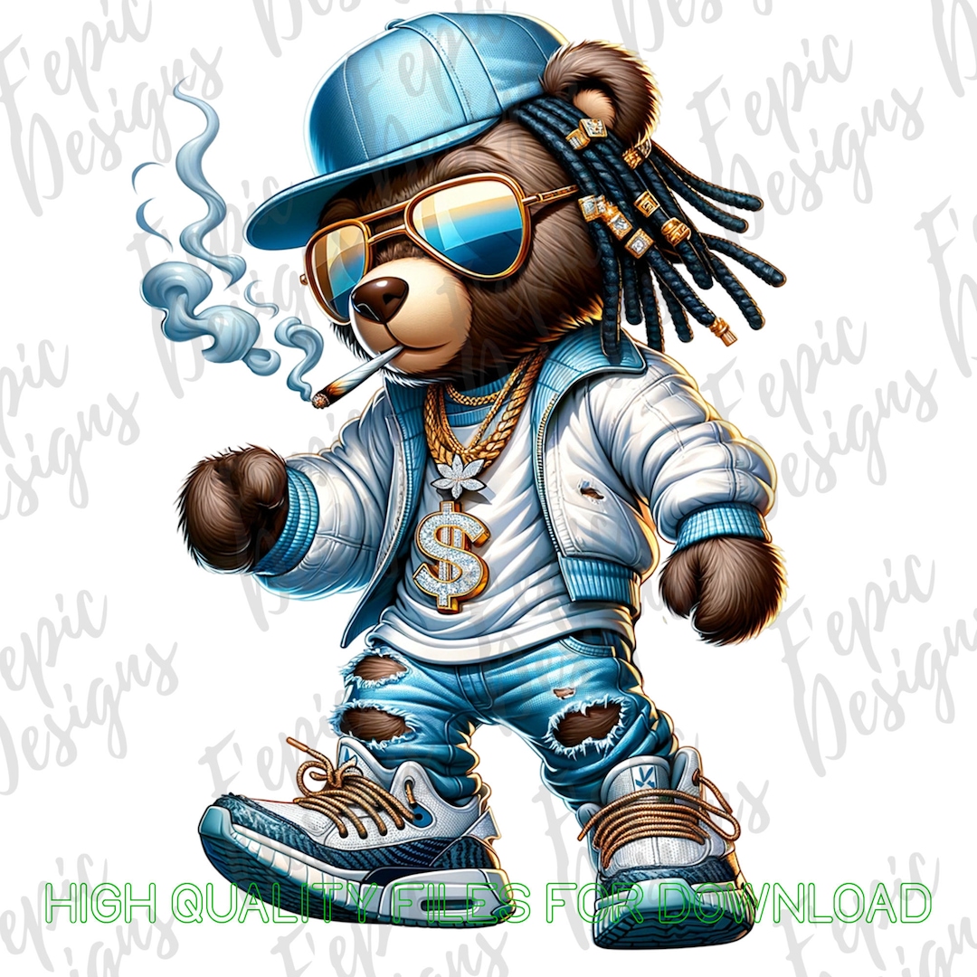 Hip Hop Graffiti Bear Cartoon- Digital Download PNG, JPEG - Chill Theme ...