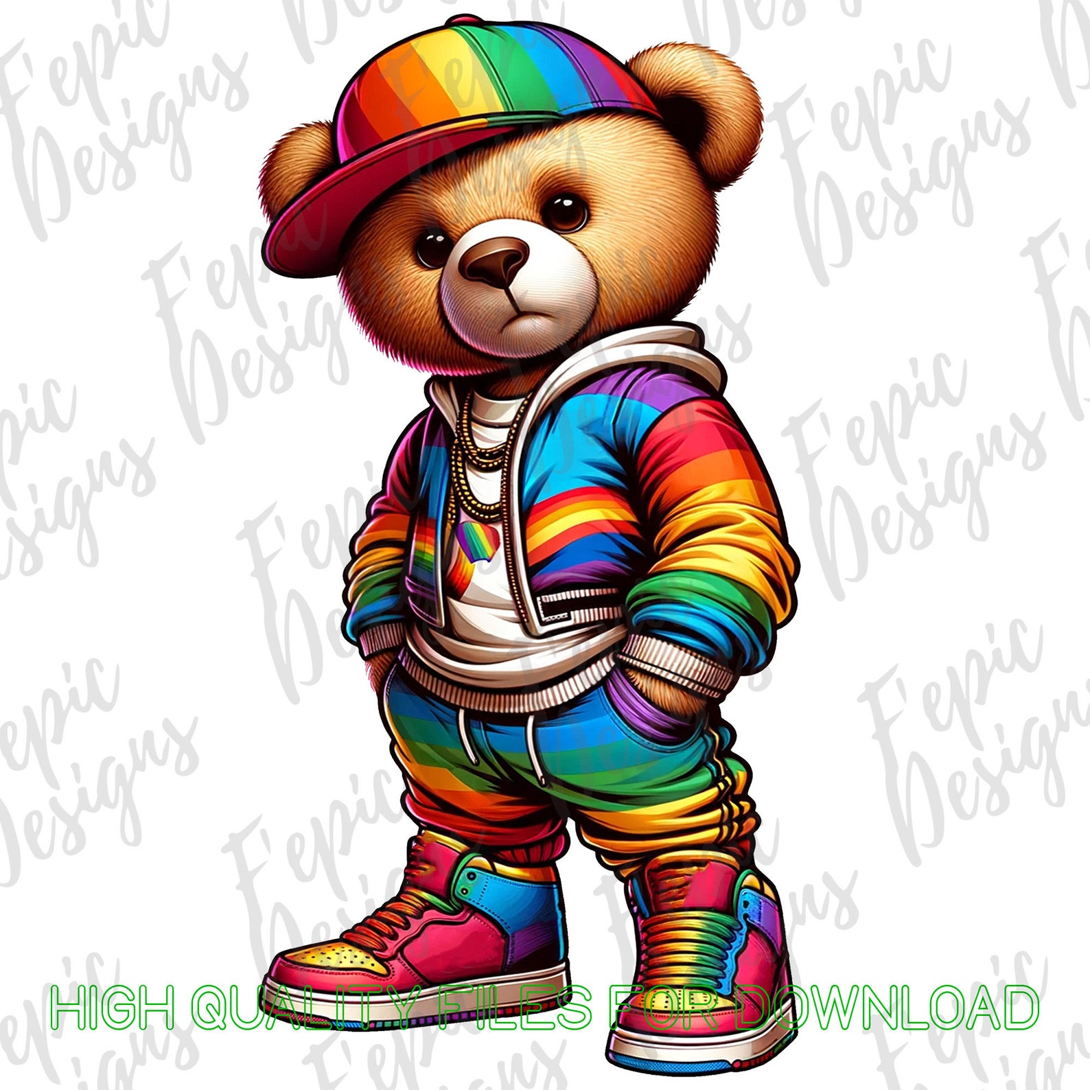 Graffiti Rainbow Pride Hip Hop Teddy Bear Digital Download, PNG, JPG ...