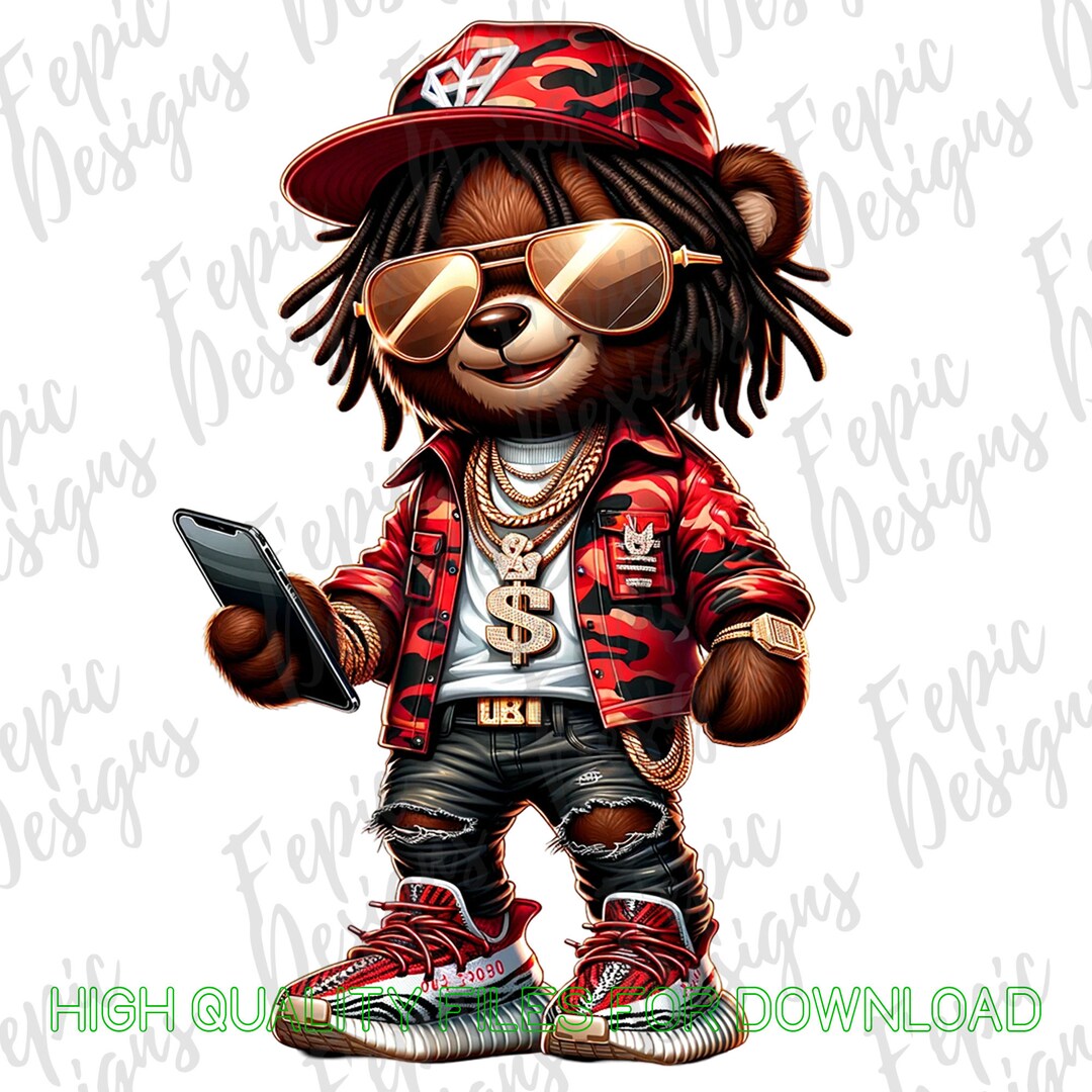 Hip Hop Graffiti Bear Cartoon- Digital Download PNG, JPEG - Chill Red ...