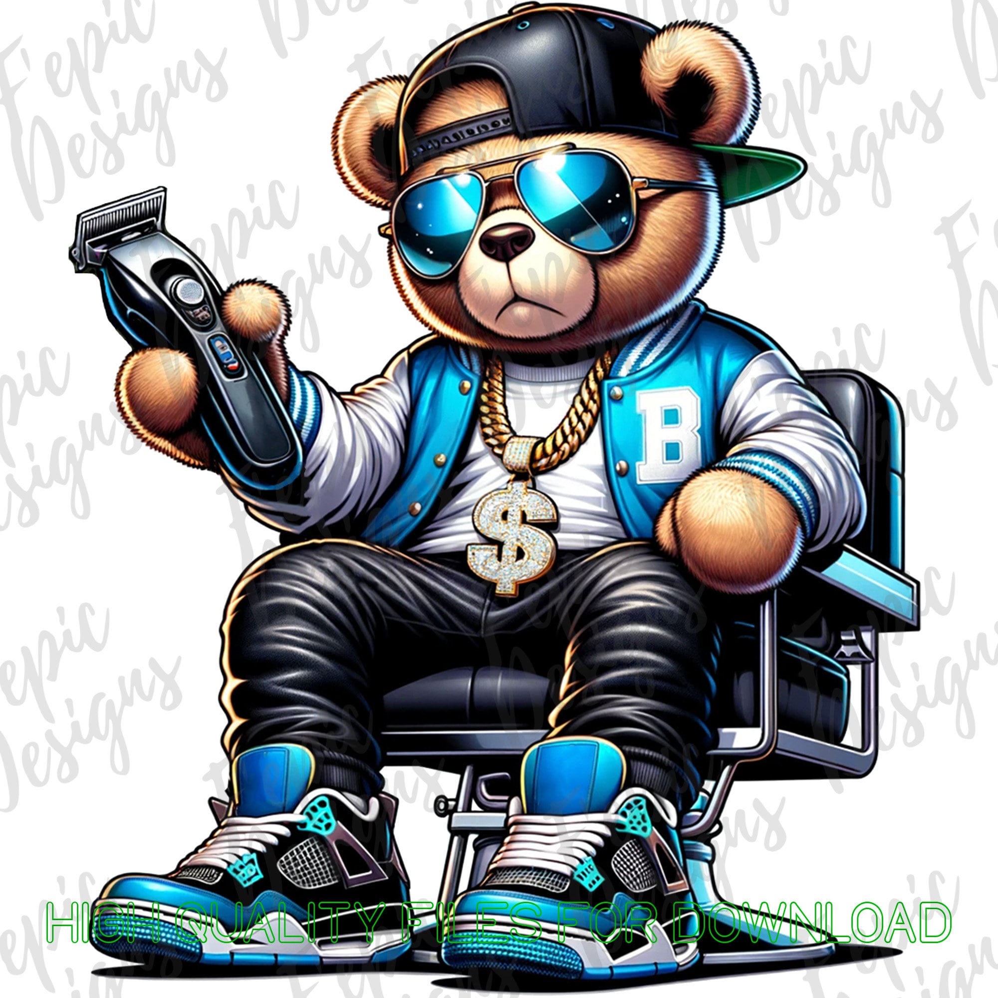 Graffiti Hip Hop Teddy Bear Barber, Trendy Teddy Bear, Digital Download ...