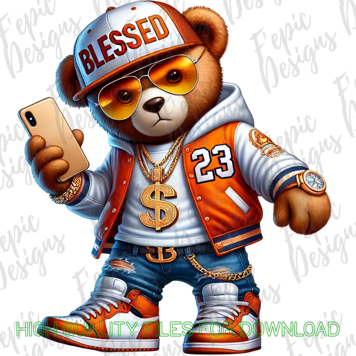 Hip Hop Graffiti Bear Cartoon: Blessed Orange Theme (digital Download ...