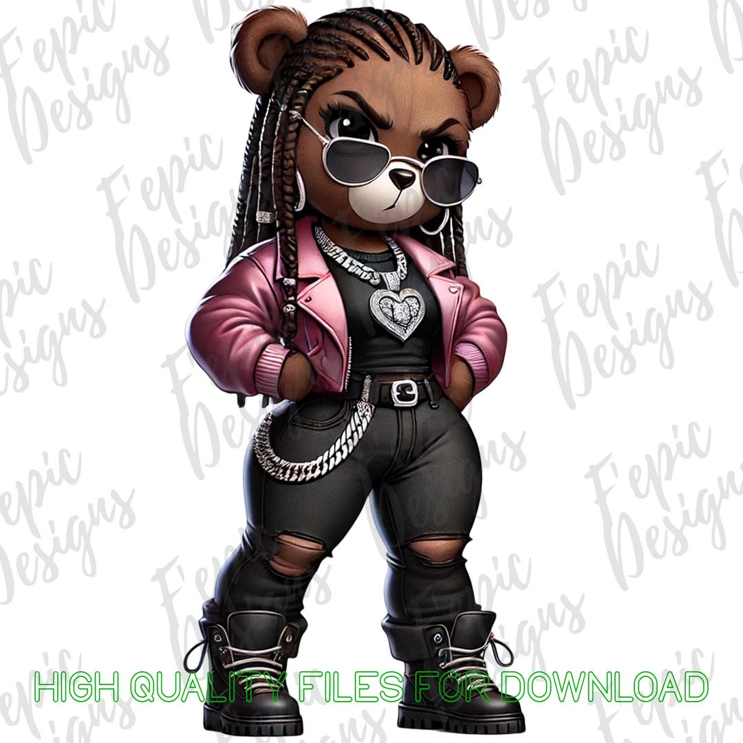 Hip Hop Female Rapper Boss Queen Teddy Bear Graffiti Cartoon - Digital ...
