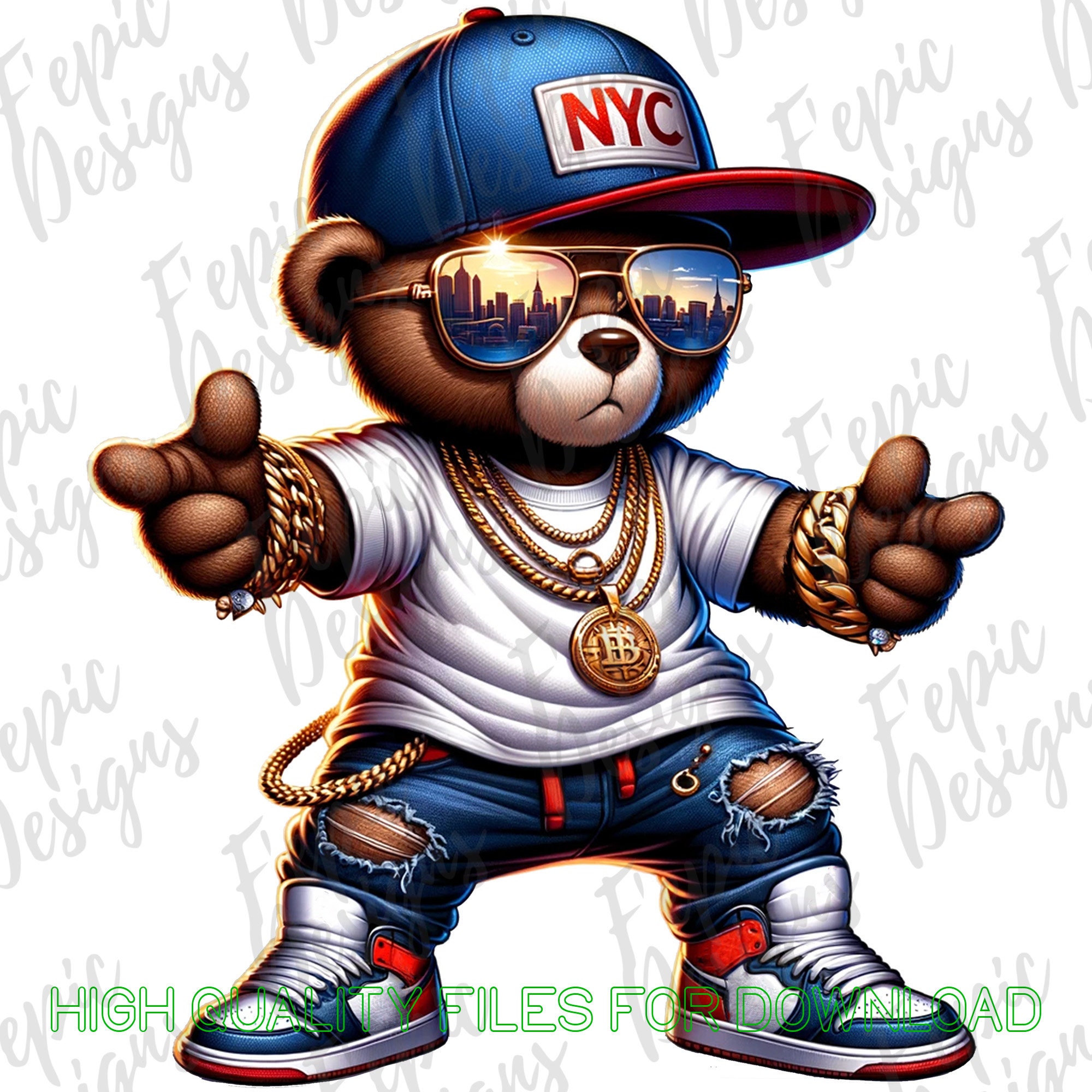 New York City Hip Hop Teddy Bear Graffiti Cartoon - Digital Download ...