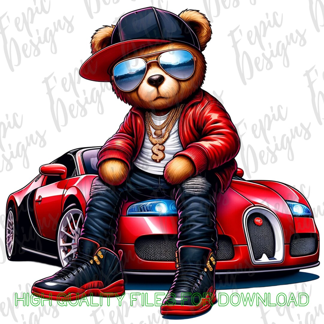 Graffiti Red and Black Hip Hop Teddy Bear, Trendy Teddy Bear, Digital ...