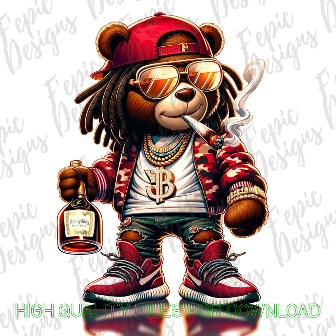 Hip Hop Graffiti Bear Cartoon- Digital Download PNG, JPEG - Chill Red ...