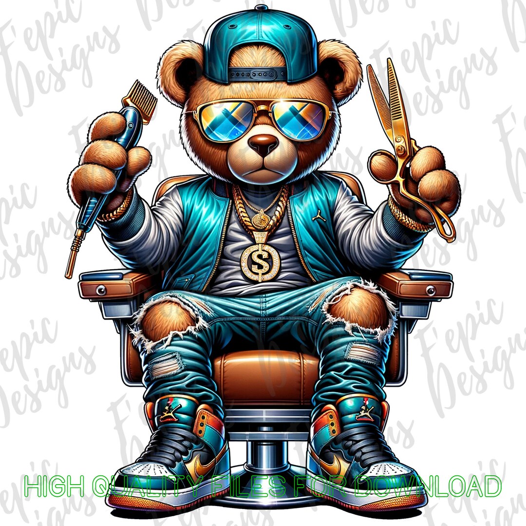 Graffiti Hip Hop Teddy Bear Barber, Trendy Teddy Bear, Digital Download ...