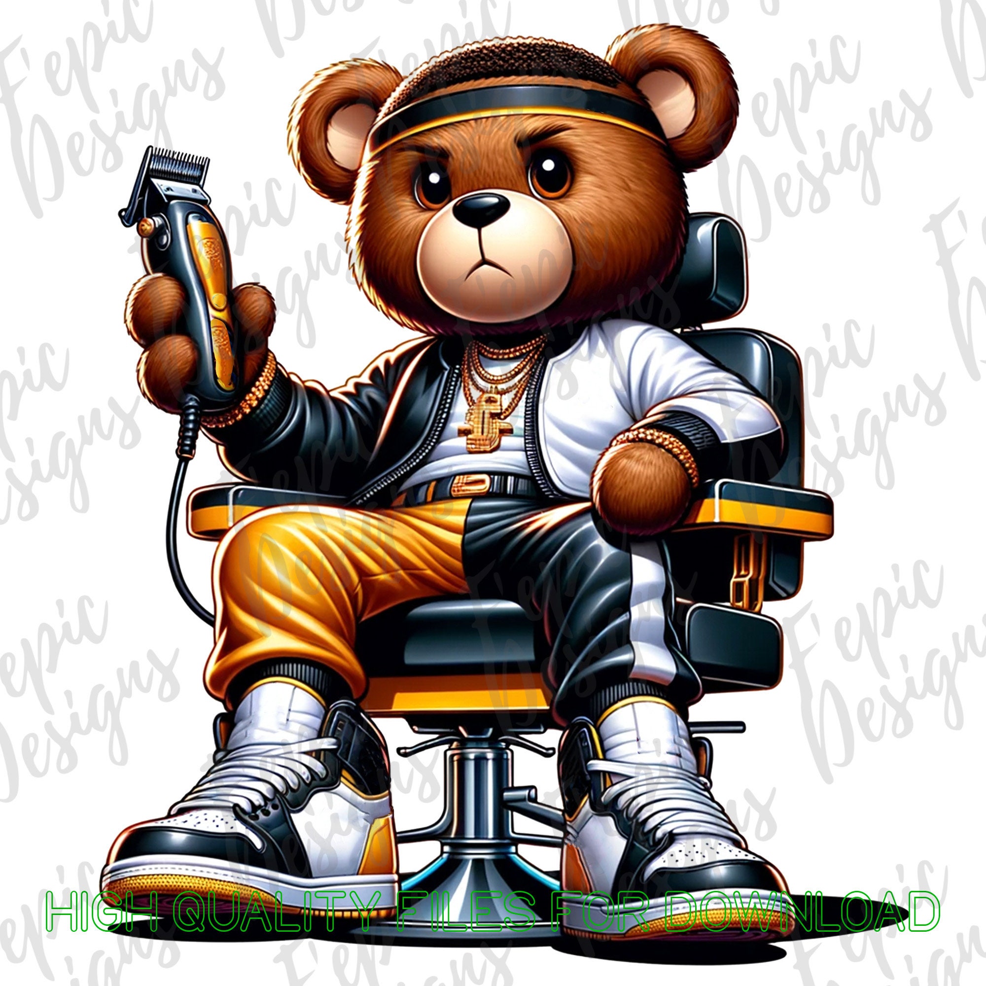 Graffiti Hip Hop Teddy Bear Barber, Trendy Teddy Bear, Digital Download, Sublimation Best for ...