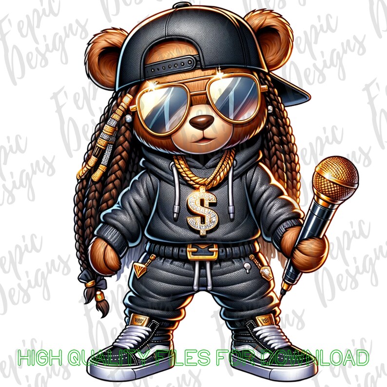 Hip Hop Female Rapper Teddy Bear Graffiti Cartoon Digital Download PNG ...
