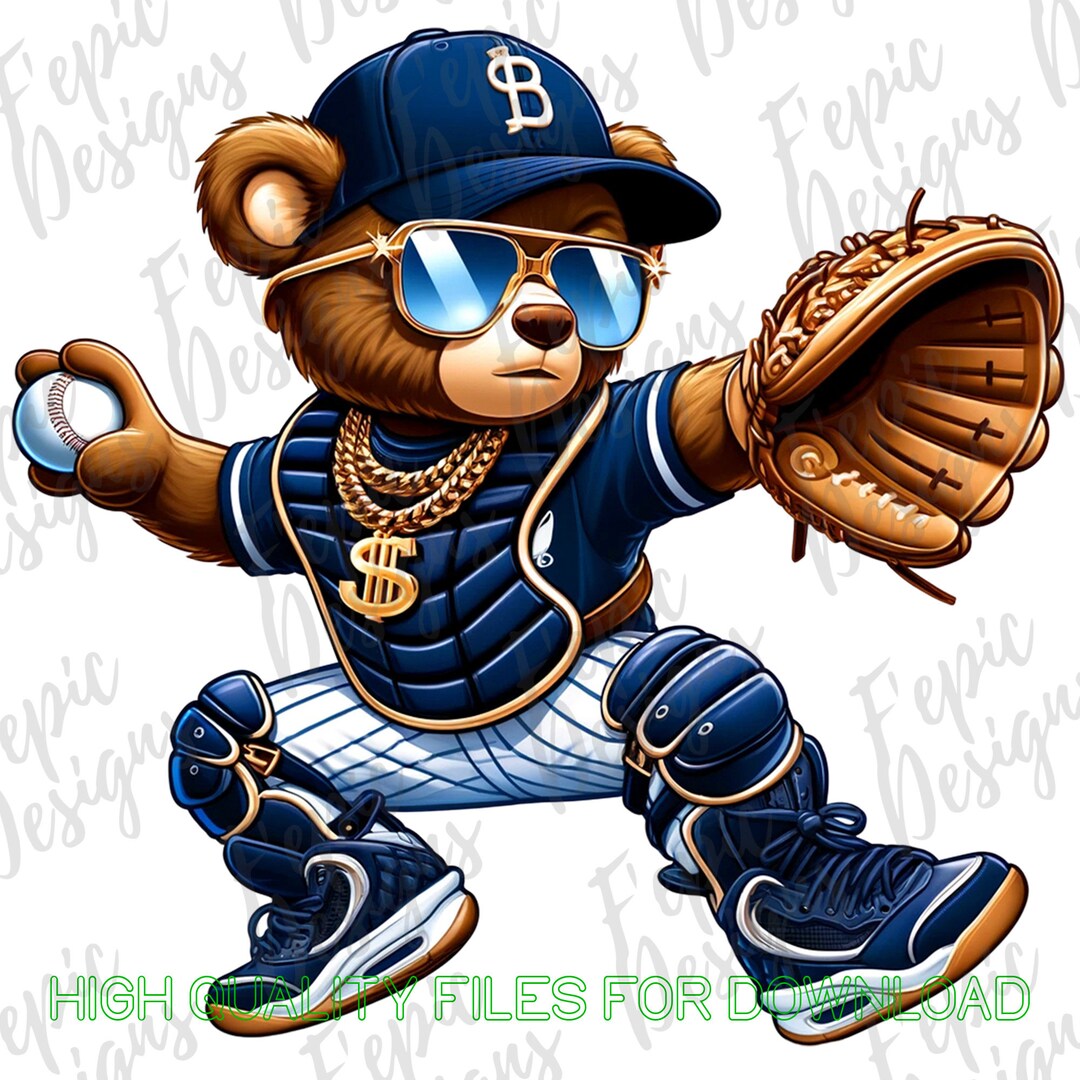 Hip Hop Baseball Graffiti Bear Cartoon- Digital Download PNG, JPEG - Baseball Catcher Bear Theme ...