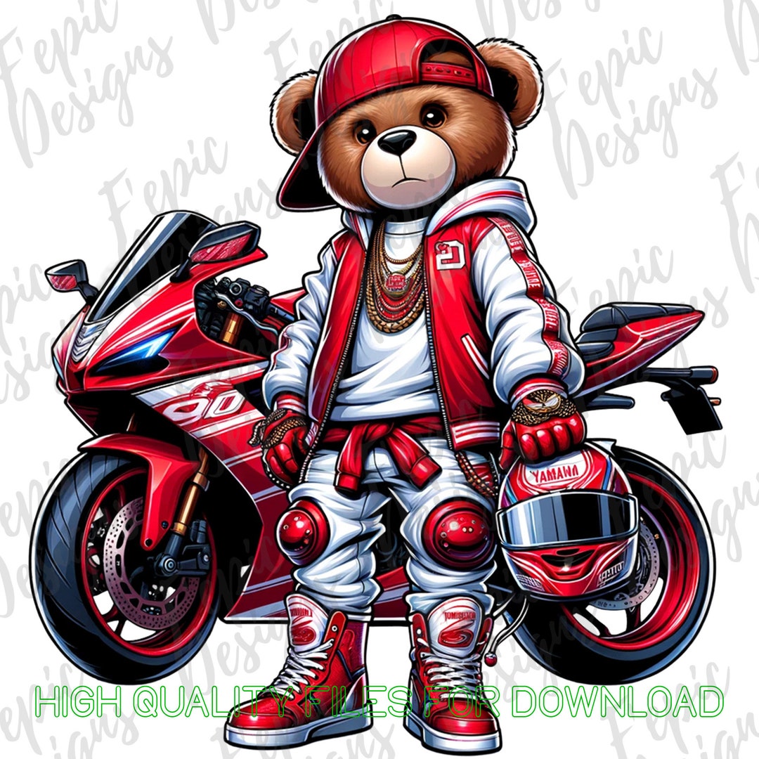 Hip Hop Biker Racer Graffiti Bear Cartoon- Digital Download PNG, JPEG ...