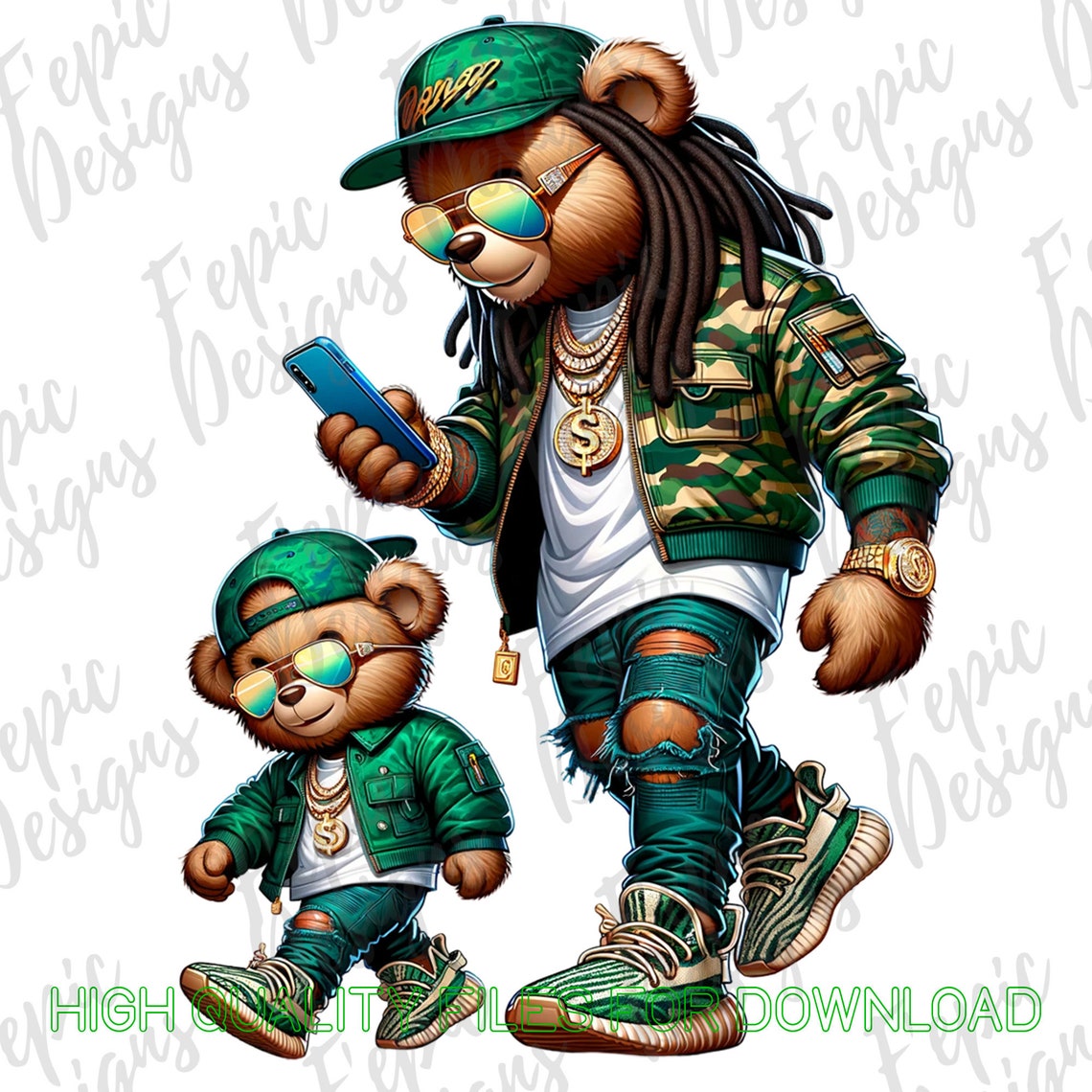 Hip Hop Father Son Graffiti Bear Cartoon- Digital Download PNG, JPEG ...