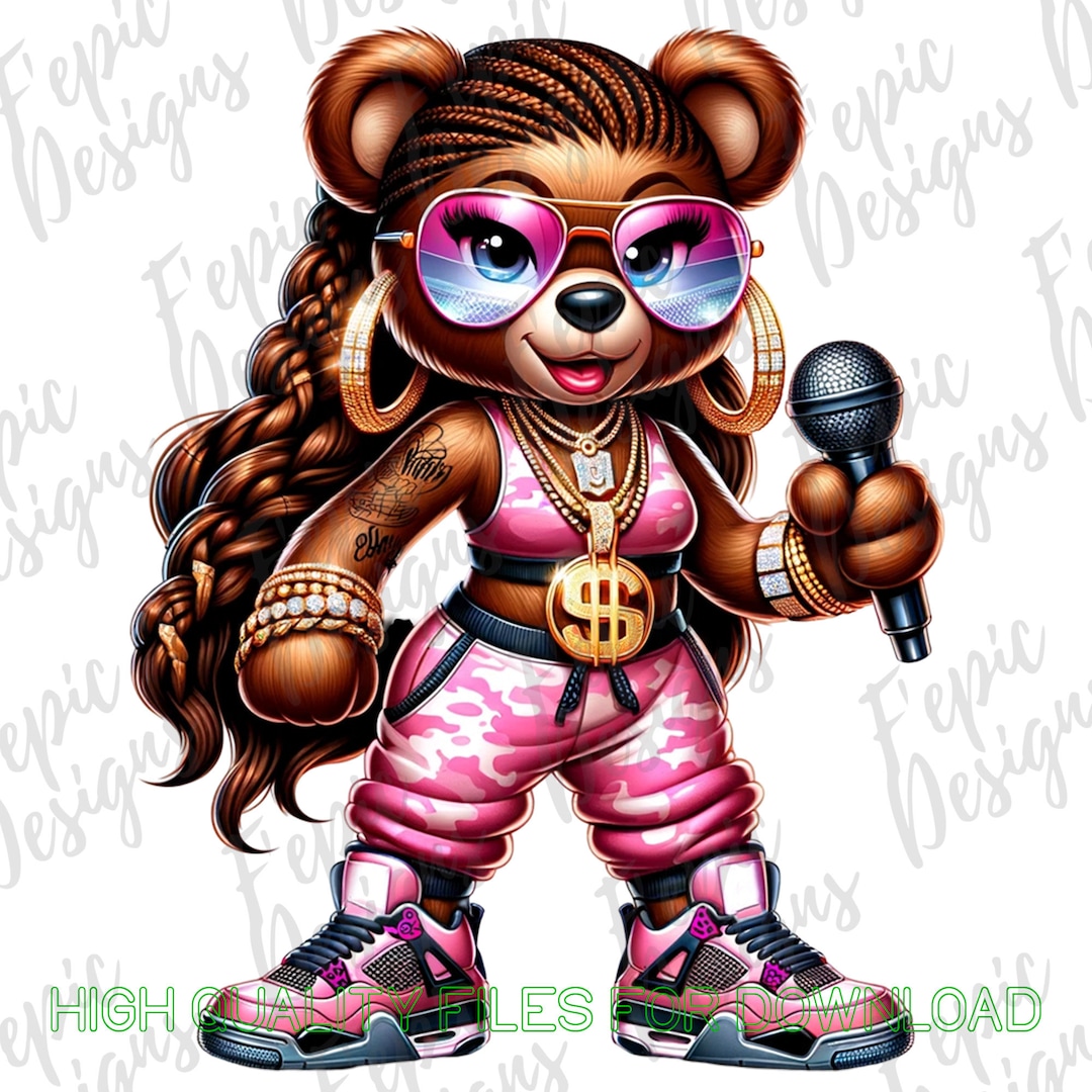 Hip Hop Female Rapper Teddy Bear Graffiti Cartoon - Digital Download ...