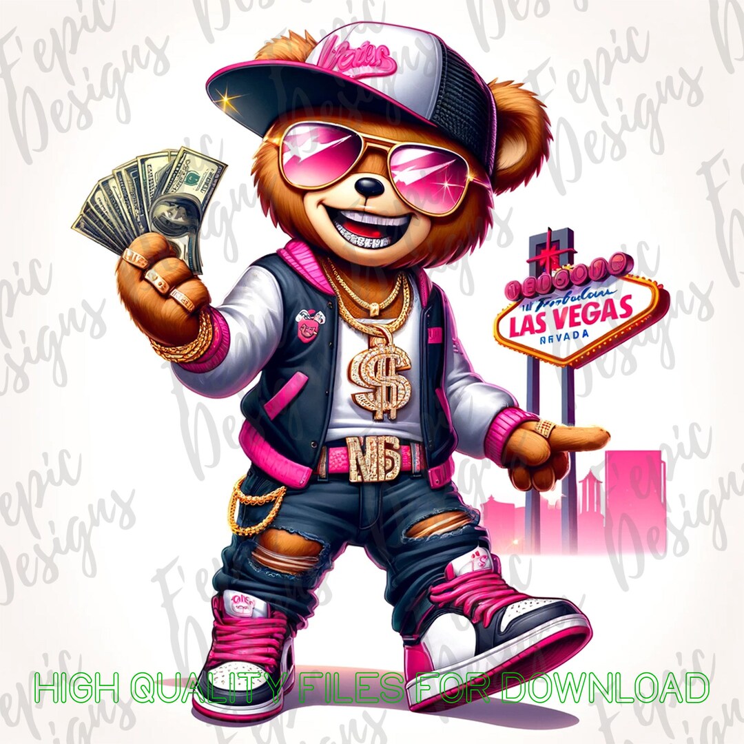 Hip Hop Graffiti Bear Cartoon- Digital Download PNG, JPEG - Pink Vegas ...