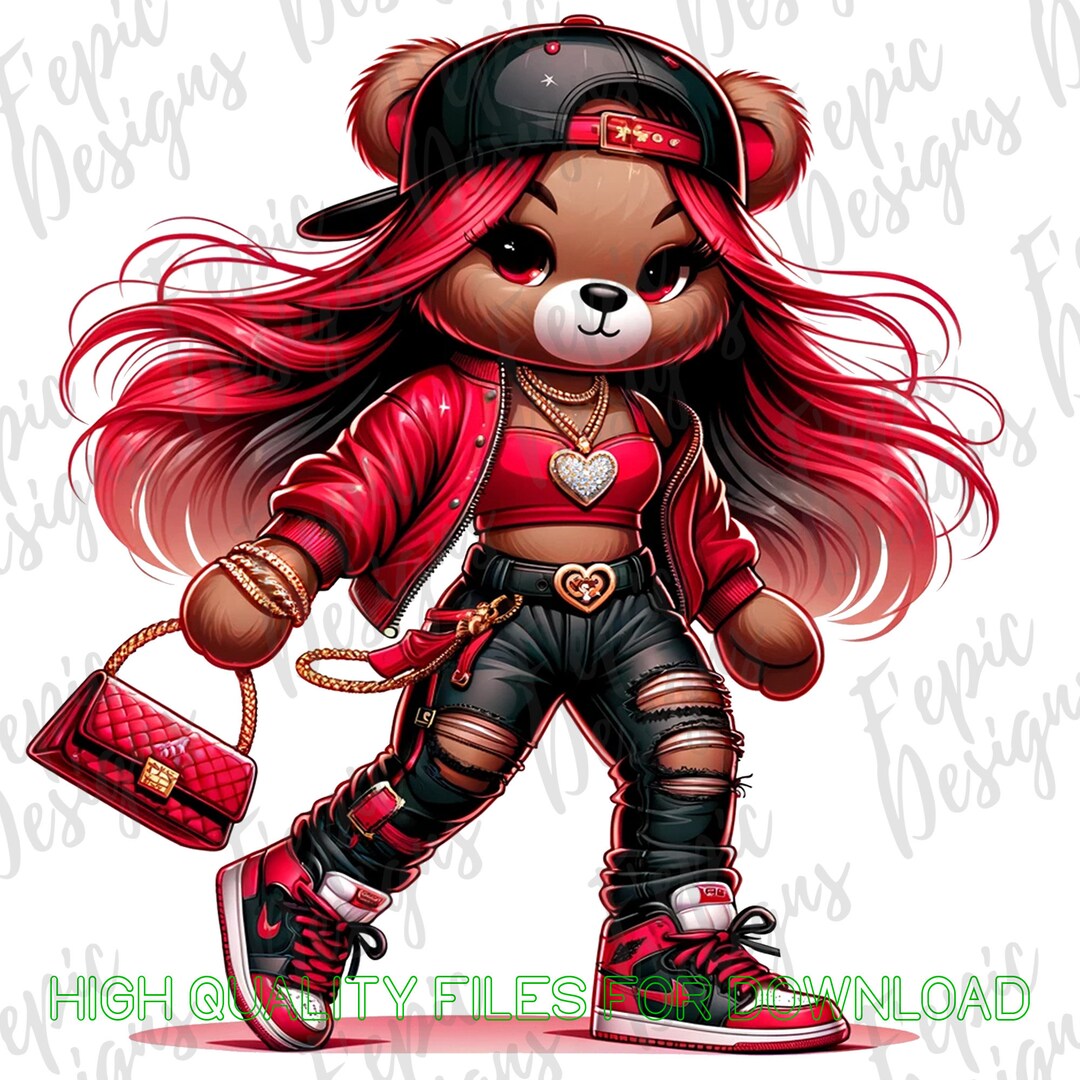 Hip Hop Girl Valentineteddy Bear Graffiti Cartoon Digital Download PNG ...