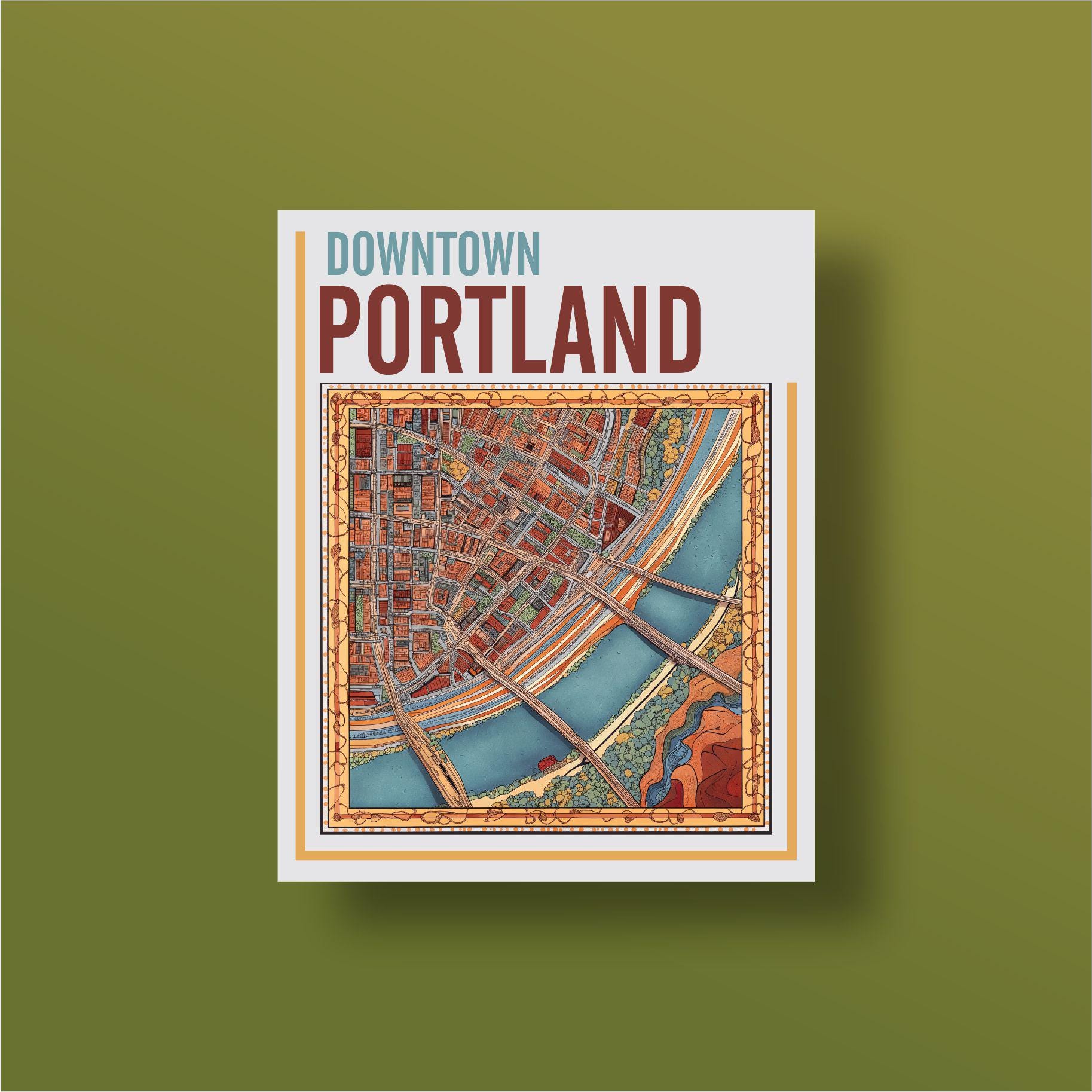 Downtown Portland Map Art Print — Vintage‑style City Map Poster ...