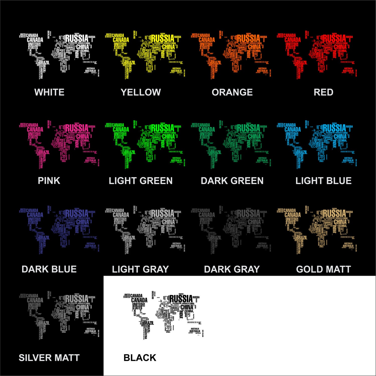 Large World Map in Words Removable Vinyl Wall Sticker Decal - Etsy