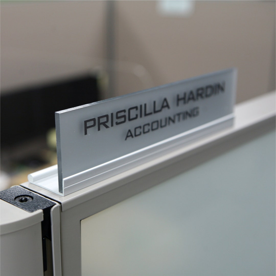 Modern Personalized Office Cubicle Name Plate & Sign - Frosted Silver ...