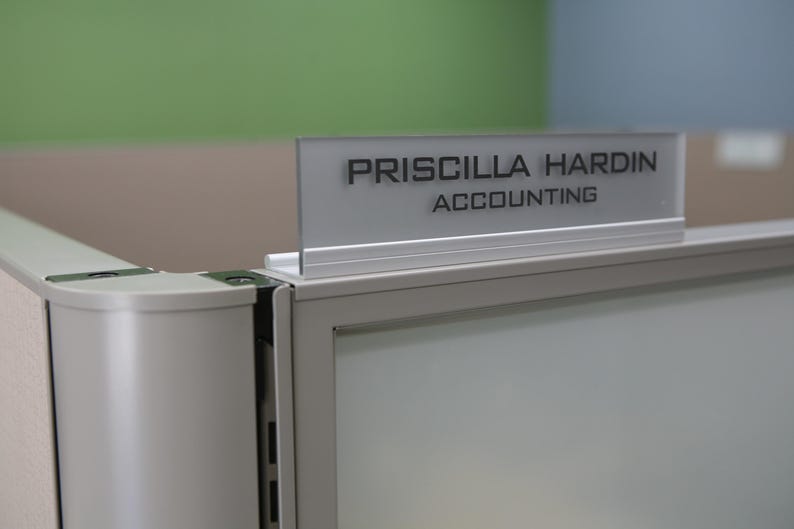 Modern Personalized Office Cubicle Name Plate & Sign - Frosted Silver ...