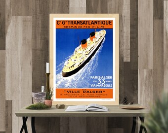 Liberte Transatlantic French Line Ship Cruise Travel Vintage Poster ...