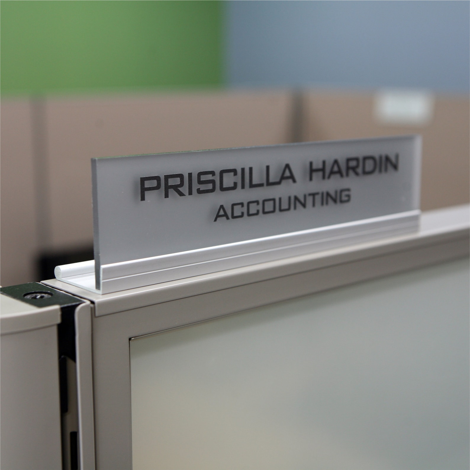 Modern Personalized Office Cubicle Name Plate & Sign - Frosted Silver ...
