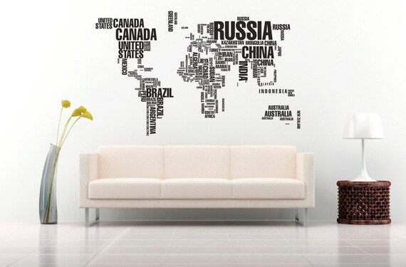 Large World Map in Words Removable Vinyl Wall Sticker Decal - Etsy