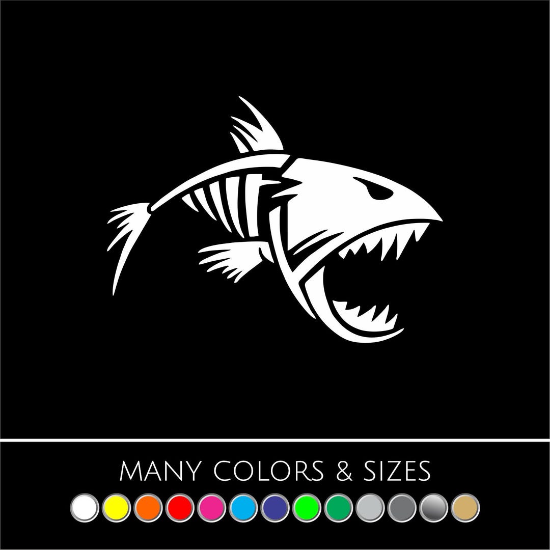 Fierce Fish Skeleton Decal | Aggressive Fish Sticker | Many Colors ...
