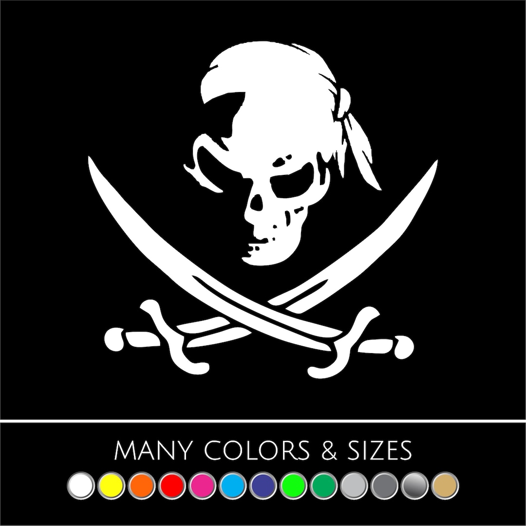 Jolly Roger Pirate Flag Sticker – Calico Jack Rackham Skull ...